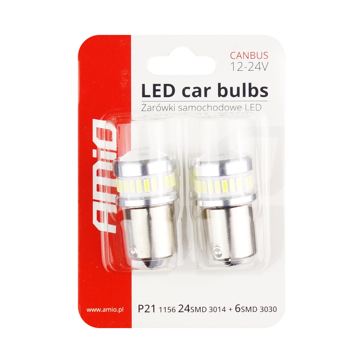 AMiO LED bulbs CANBUS 3014 24SMD + 3030 6SMD 1156 BA15S P21W R10W R5W ...